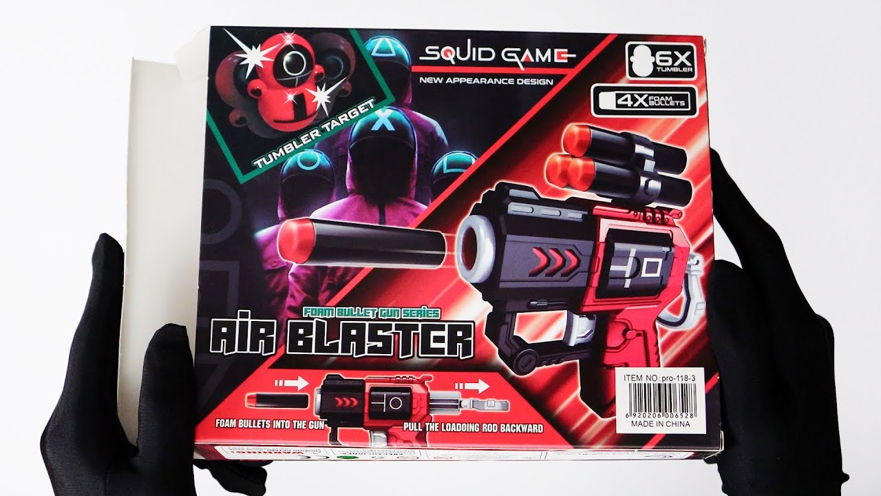 Squid game gun game kids air blaster unboxing and review - YouTube