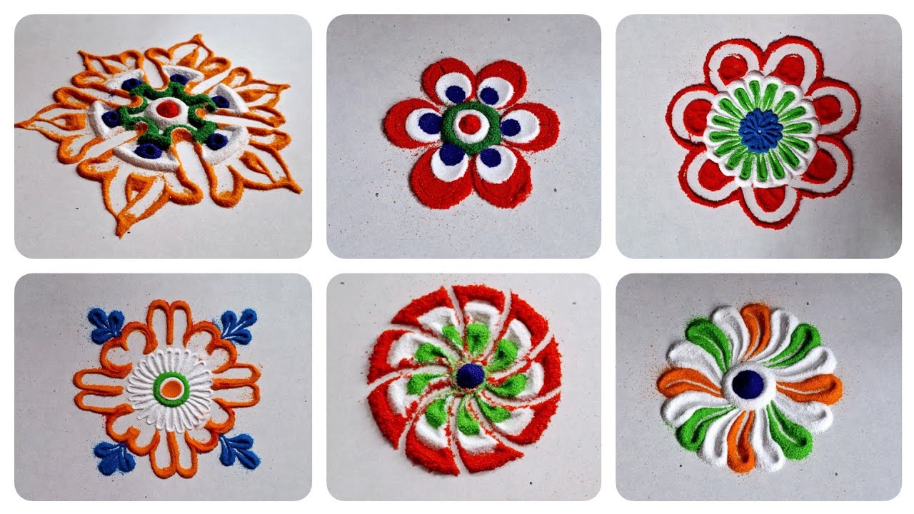 Magic finger rangoli designs | Simple and easy Tricolour Rangoli ...