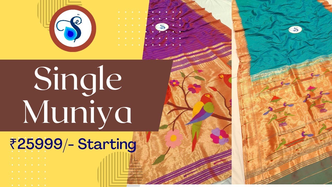 Pure Silk Handloom Single Muniya Paithani - YouTube