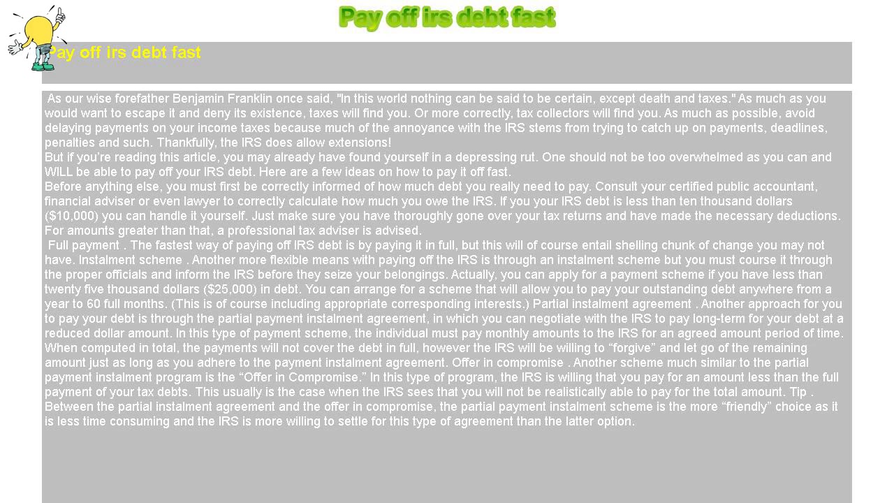 How to : Pay off irs debt fast - YouTube