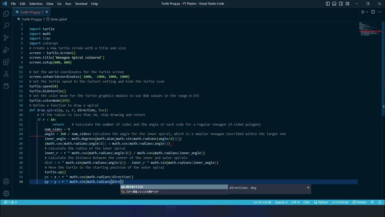 Creating a Colorful Nonagon Spiral with Python Turtle Graphics - YouTube