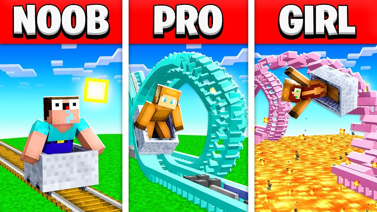 NOOB vs PRO vs GIRL FRIEND ROLLER COASTER MINECRAFT BUILD BATTLE ...