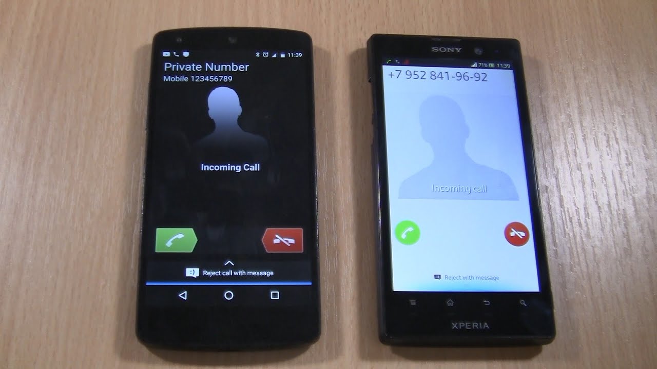 incoming call via Fake call Sony Xperia V on LG Google Nexus 5 +Sony ...