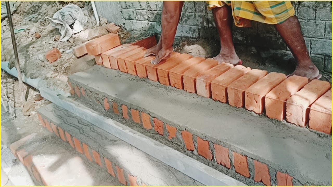 Amazing Entrance Stair Steps Construction using Cement Sand Brick ...