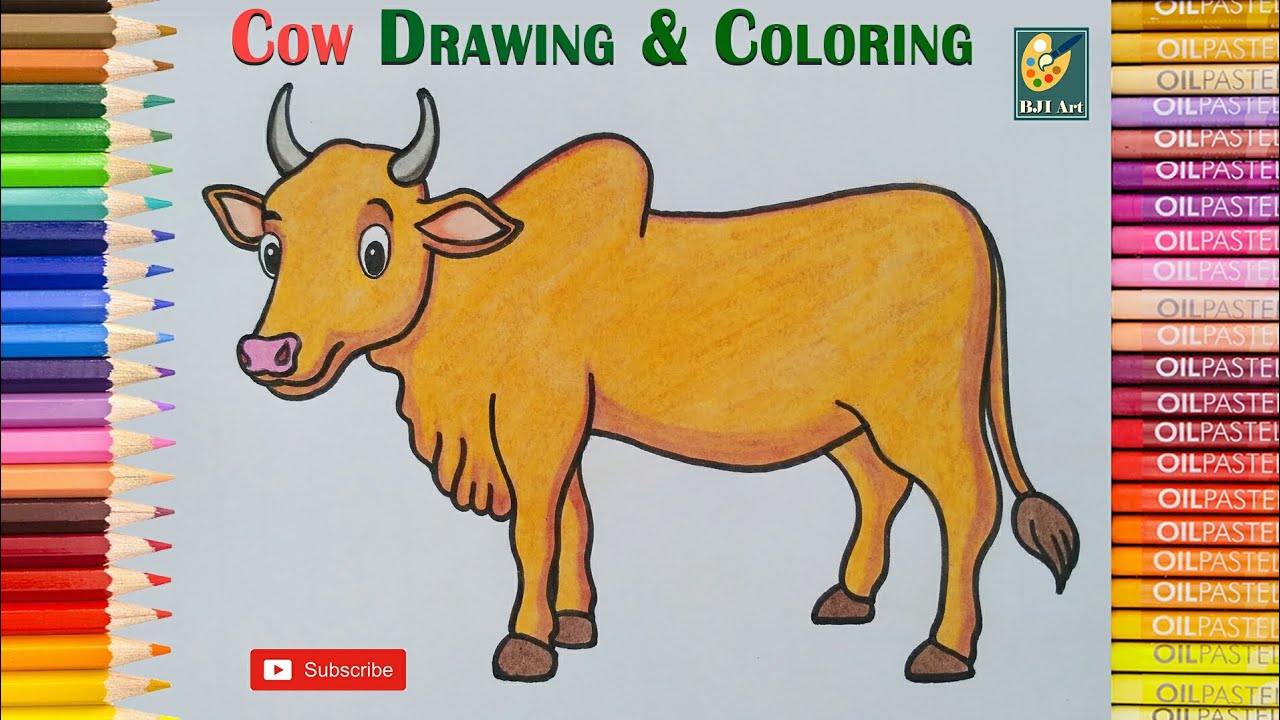 How to Draw a Cow l Animal Drawing l Kids Drawing Class l Pastels Color ...