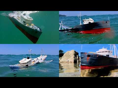 Cardboard ship sinking, DIY model fishing boat sinking in storm, underwater footage of shipwreck