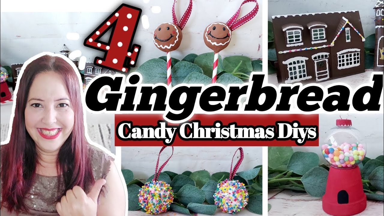 4 Dollar Tree GINGERBREAD & Candy CHRISTMAS Diy ORNAMENTS | Easy ...