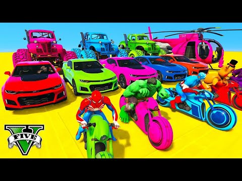 SPIDERMAN CARS RACING CHALLENGE on MULTI ! SUPERHERO HULK Goku Motos ...