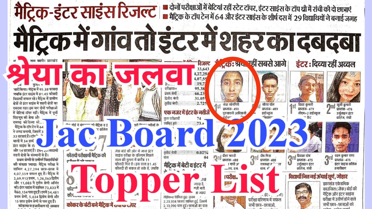 jac state topper list 2023 | jac board topper list 2023 - YouTube