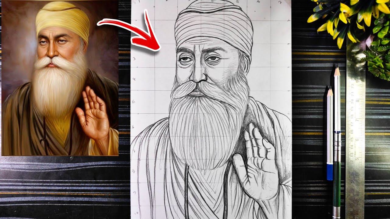 Guru Nanak Dev Ji Drawing Outline, How To Draw Guru Nanak Jayanti, गुरु ...