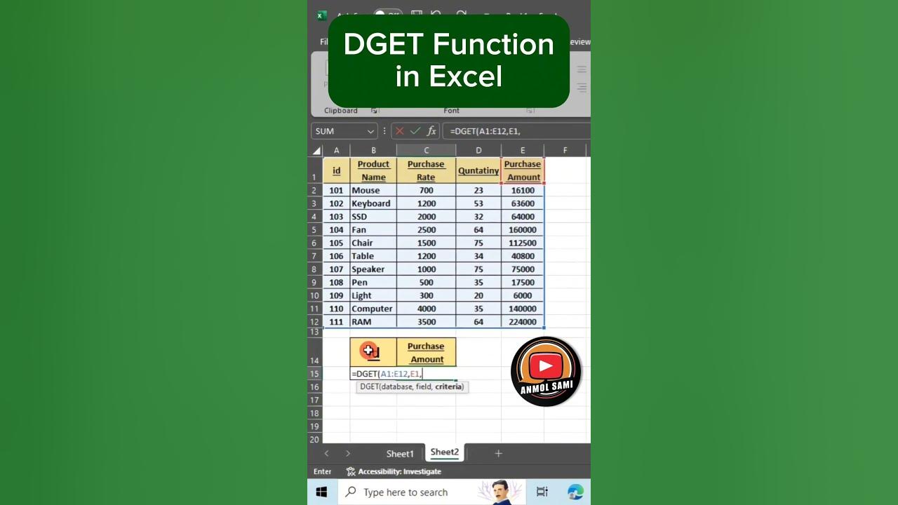 Excel Tips & Tricks | DGET Function in Excel #exceltips #exceltutorial #shorts #trending #viral ...