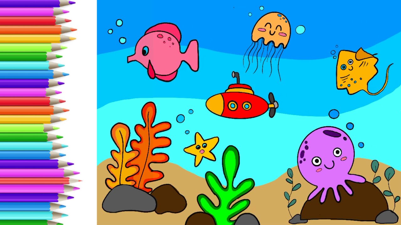 Easy Aquatic Drawing | sea animals | underwater life | Aliens Art - YouTube