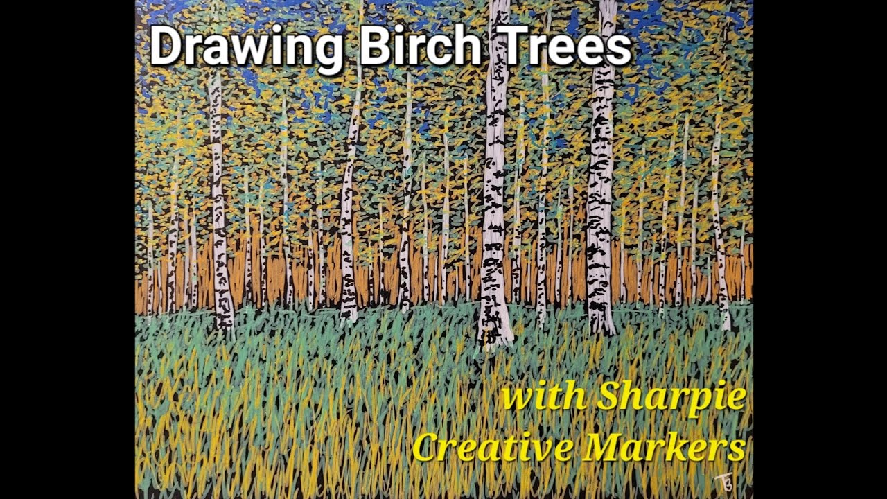 Drawing Birch Trees with Sharpie Creative Markers - YouTube