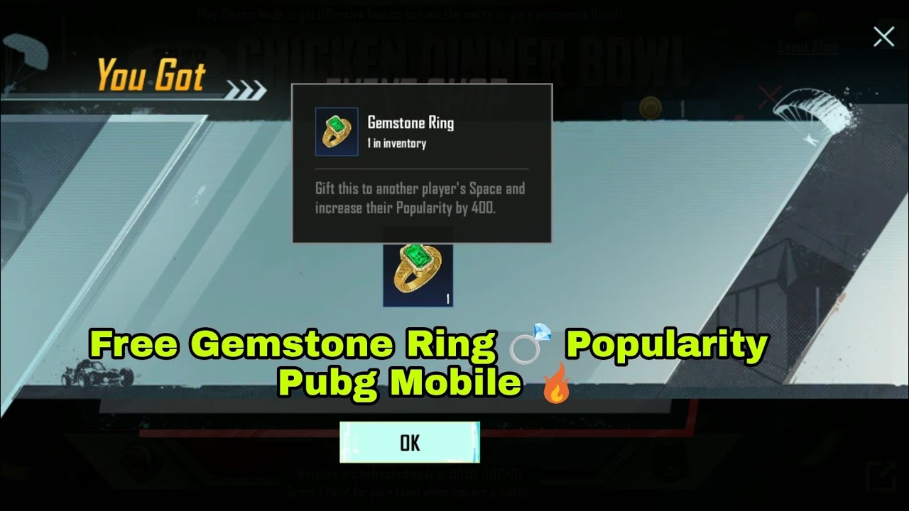 Free Gemstone Ring 💍 Popularity In Pubg Mobile | 2023 Chicken Dinner ...