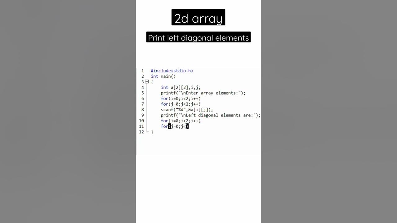 print left diagonal elements | 2d array | #clanguage #shorts - YouTube
