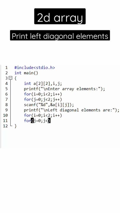 print left diagonal elements | 2d array | #clanguage #shorts - YouTube