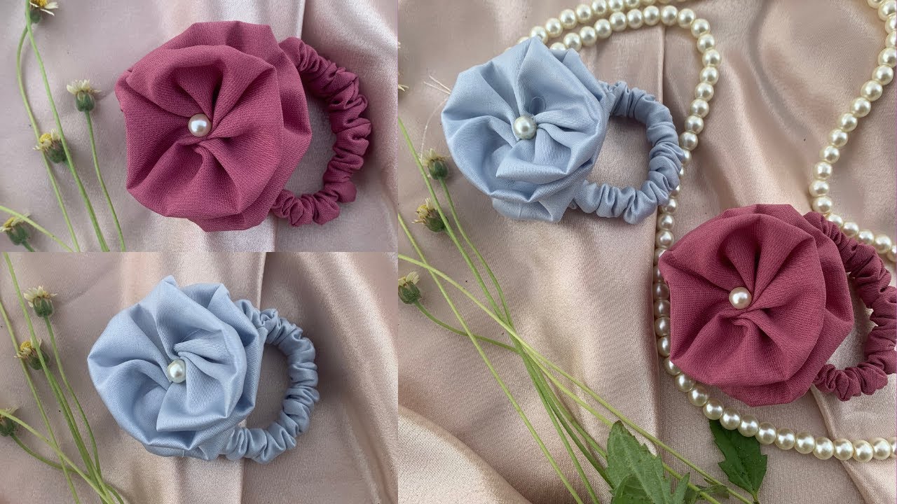 FLOWERS SCRUNCHIES 🌸| How to Make Scrunchies for BEGINNERS | DIY Flower Scrunchies at Home - YouTube
