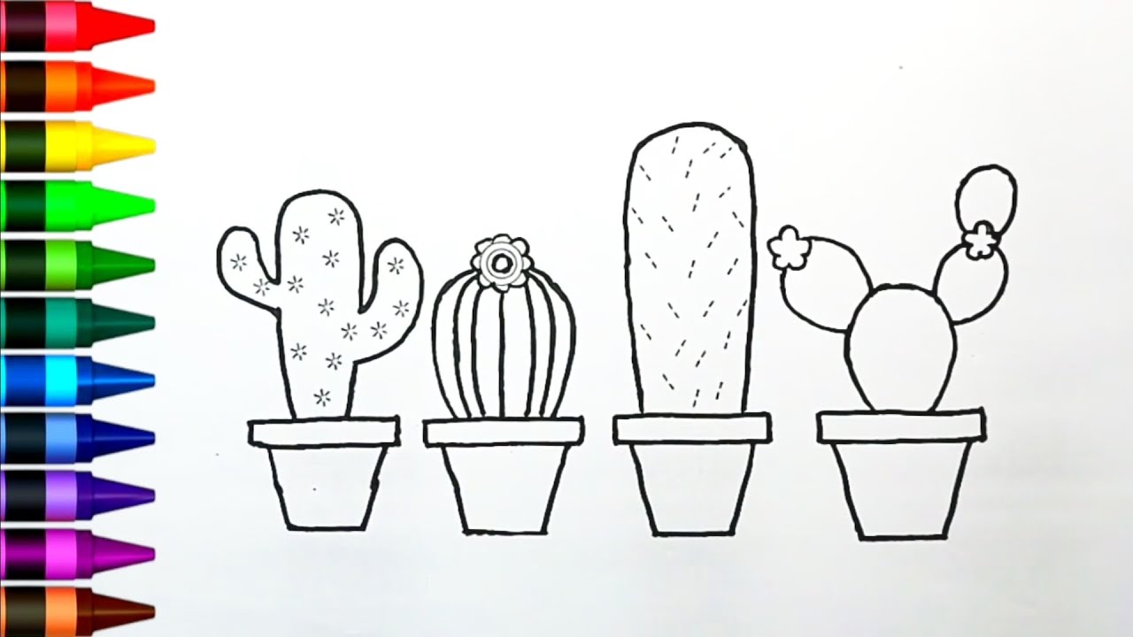 How To Draw Cactus Painting and Coloring for Kids & Toddlers | Cactus ...