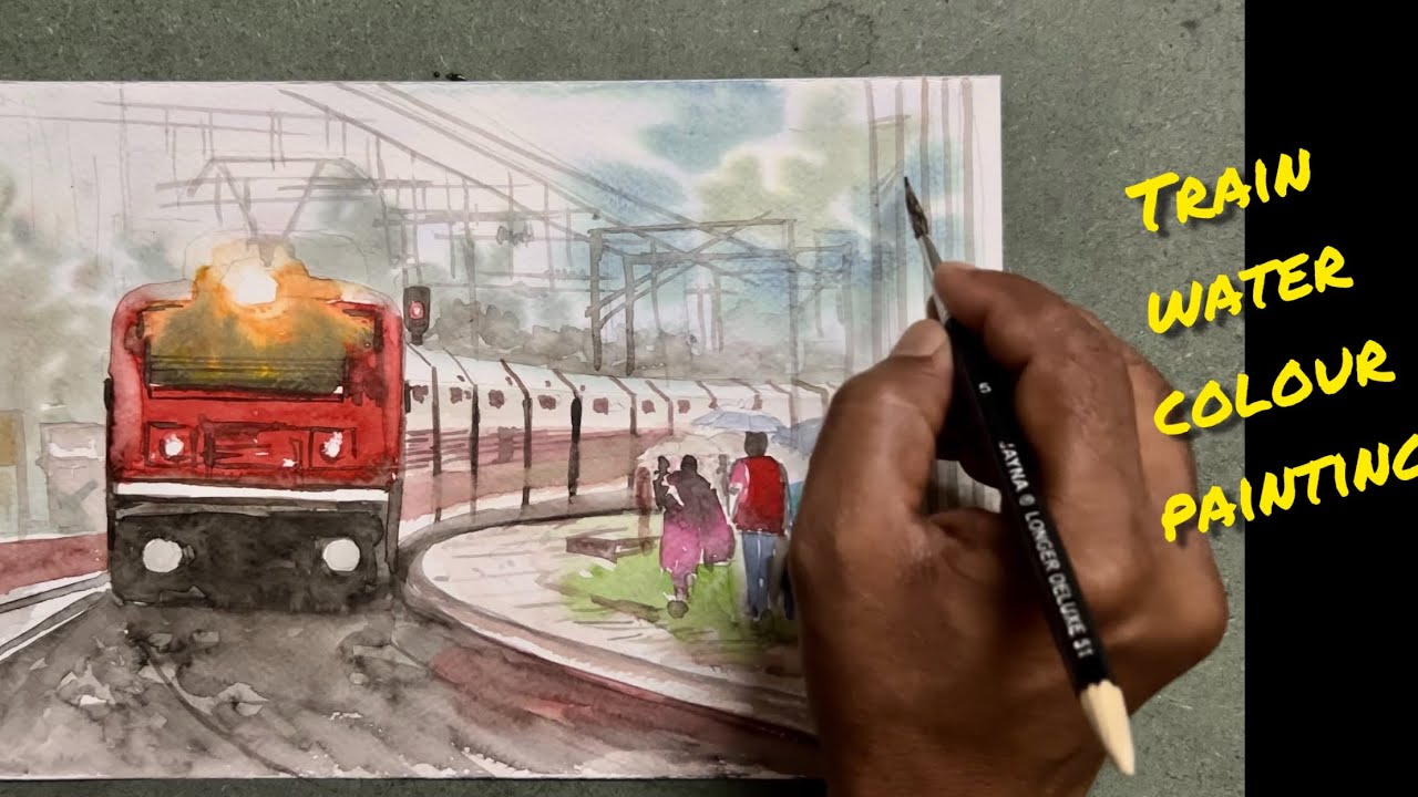 Rainy day / train / water colour painting /@ My art page - YouTube
