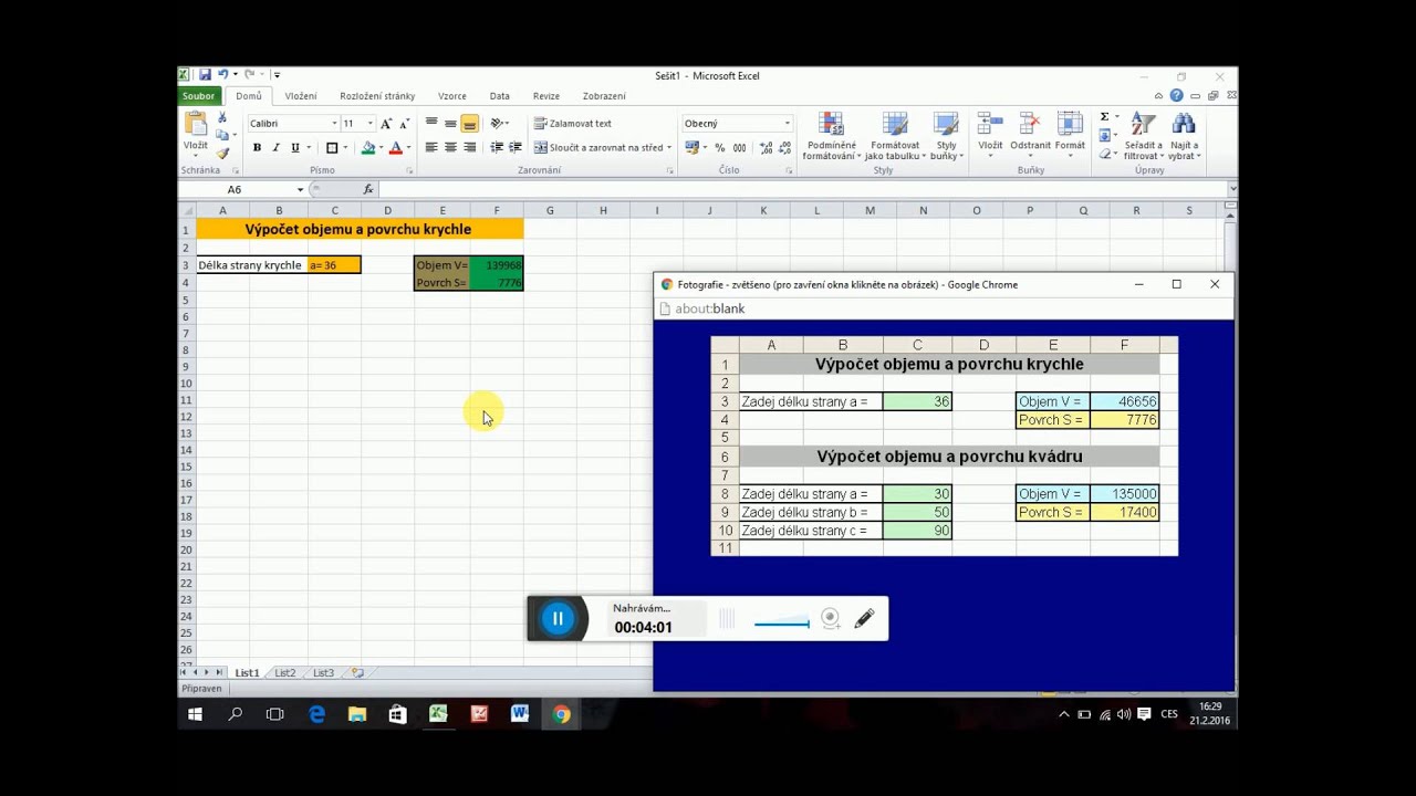 Excel první úkol: Objem a povrch kvádru, krychle - YouTube