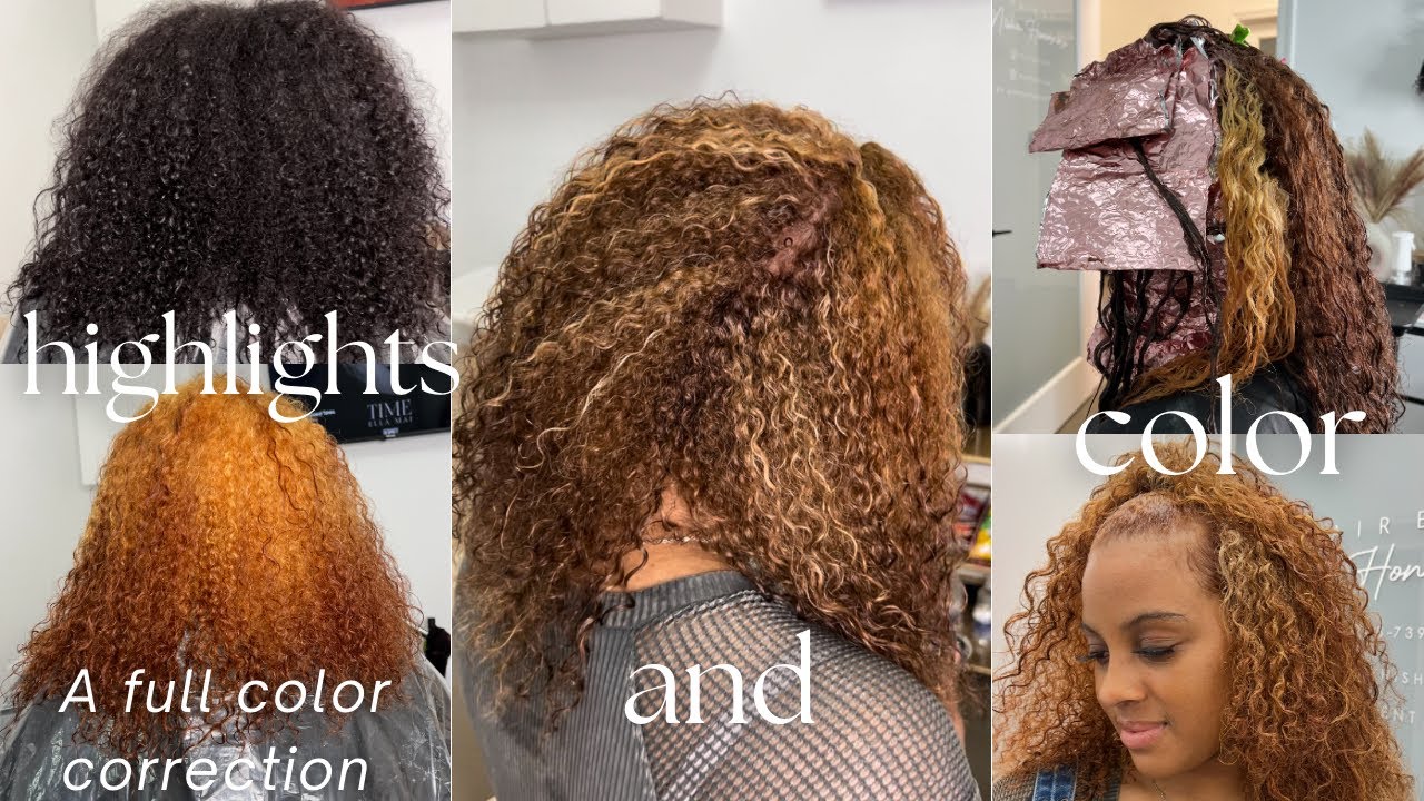 Full Color Correction on natural Curly Hair | Highlights & Dimensional ...