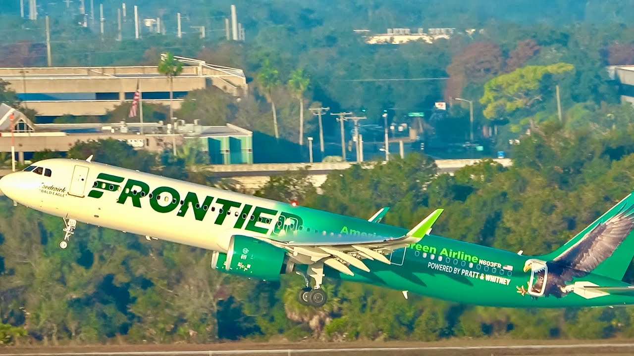 Frontier Pratt Whitney Special Livery Morning Spotting TPA - YouTube