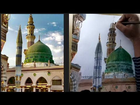 How to draw Madina || Realistic Madina Drawing step by step || Masjid e ...