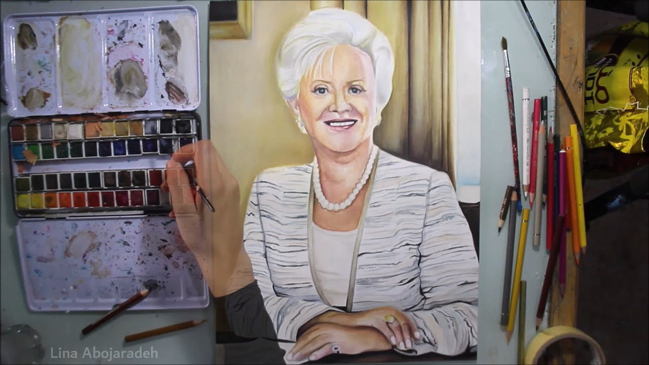 Realistic Watercolor Portrait - Queen Muna of Jordan - YouTube