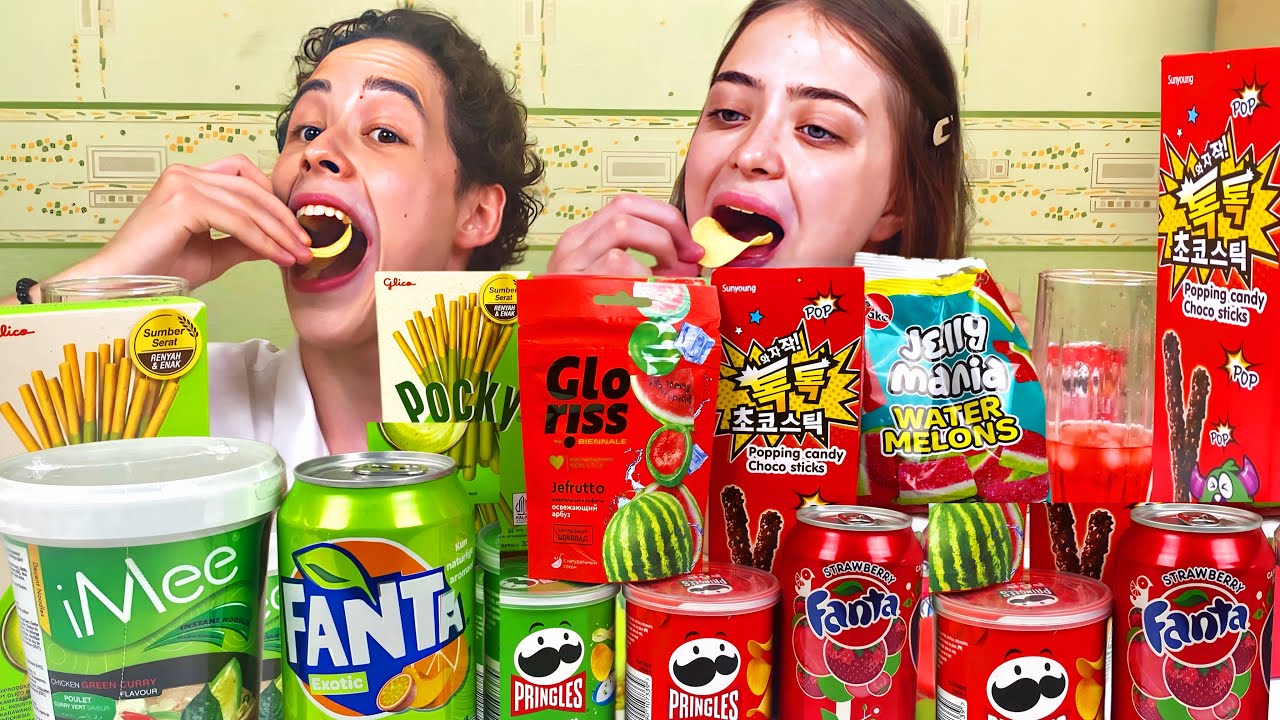 ASMR MUKBANG | Spicy noodles, Marmalade, Fanta, Pringles, Caramel - YouTube