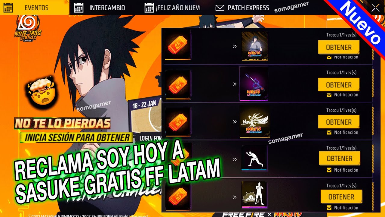 Garena Regala Skin de SASUKE y Groza Precision sasuke ff latam Nueva Agenda SEMANAL free fire ...