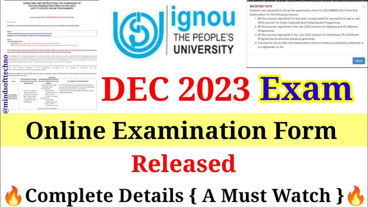 IGNOU DEC 2023 Exam Online Form Released 🔥 Online Mode Exam | Pen And ...