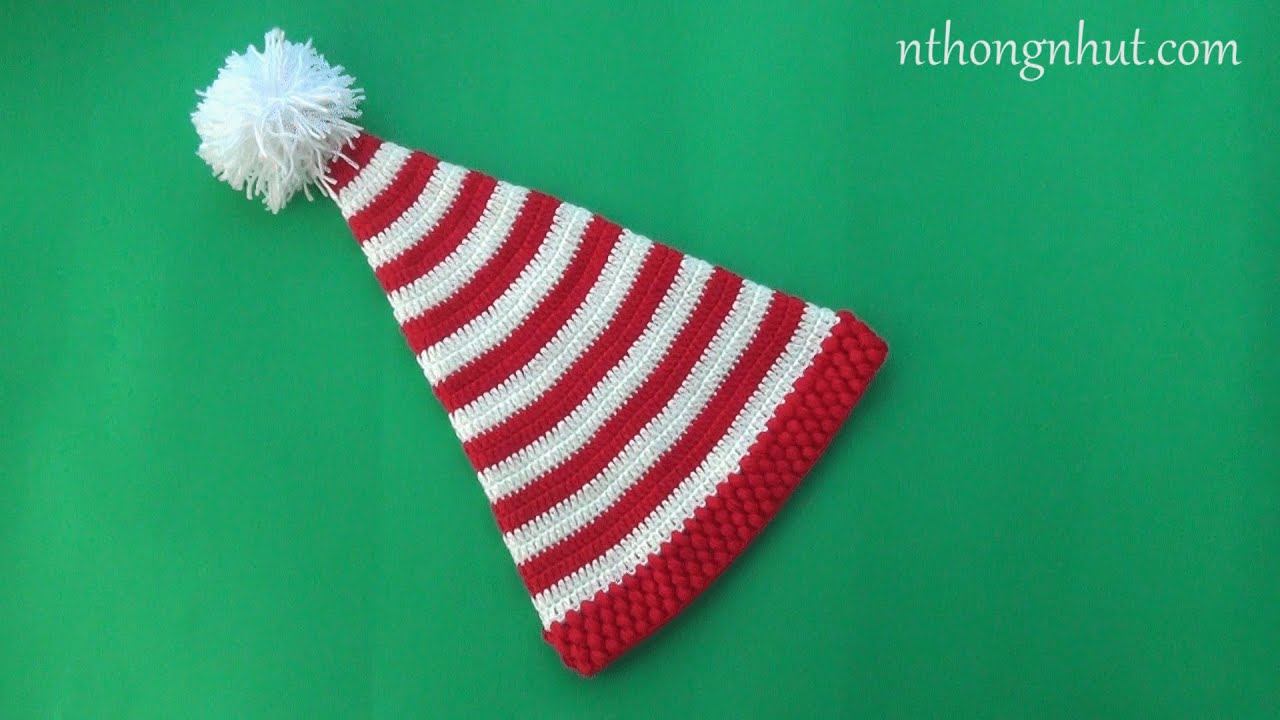 Crochet Santa Hat Tutorial Eng Sub ☘ Hướng Dẫn Móc Nón ông Già Noel ☘
