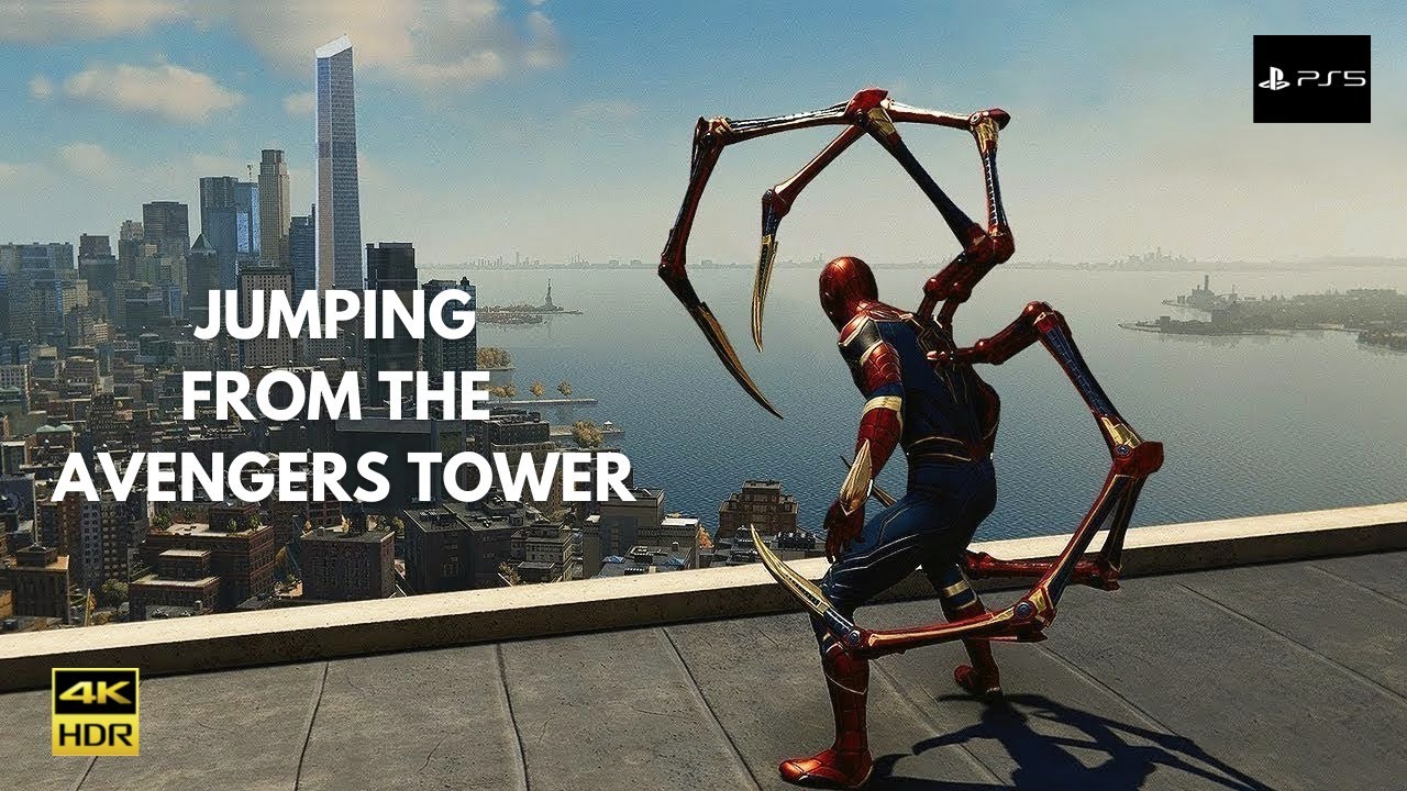 Marvel's Spider-Man | Jumping from the Avengers Tower | PS5 | 4K ULTRA ...