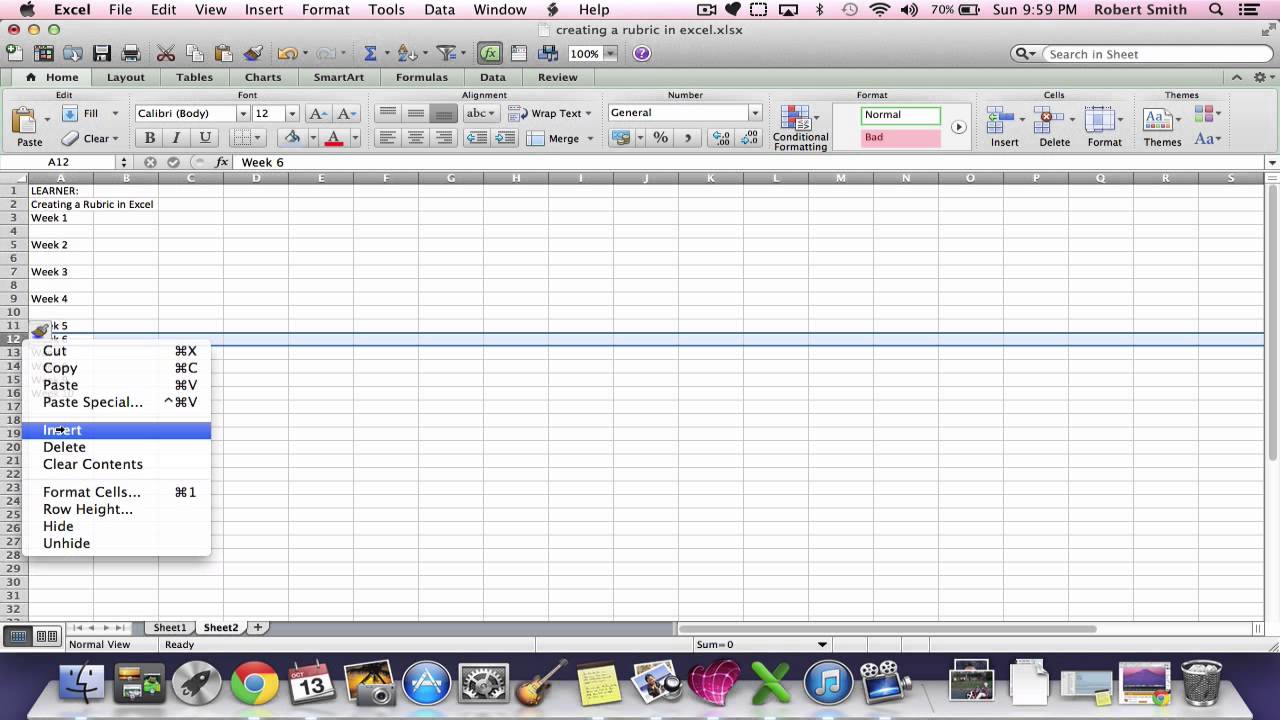 Creating a Rubric in Excel: Step 3 Methods 1 and 2 - YouTube