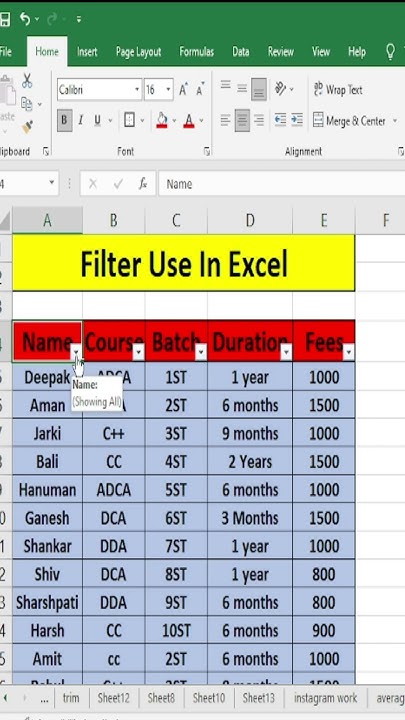 Filter use in excel// excel me filter ka use kaise kare // Learning master - YouTube