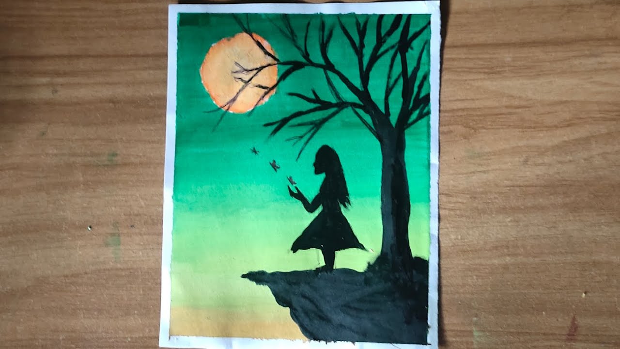 easy panting tutorial for beginners||easy green moonlight poster colour ...