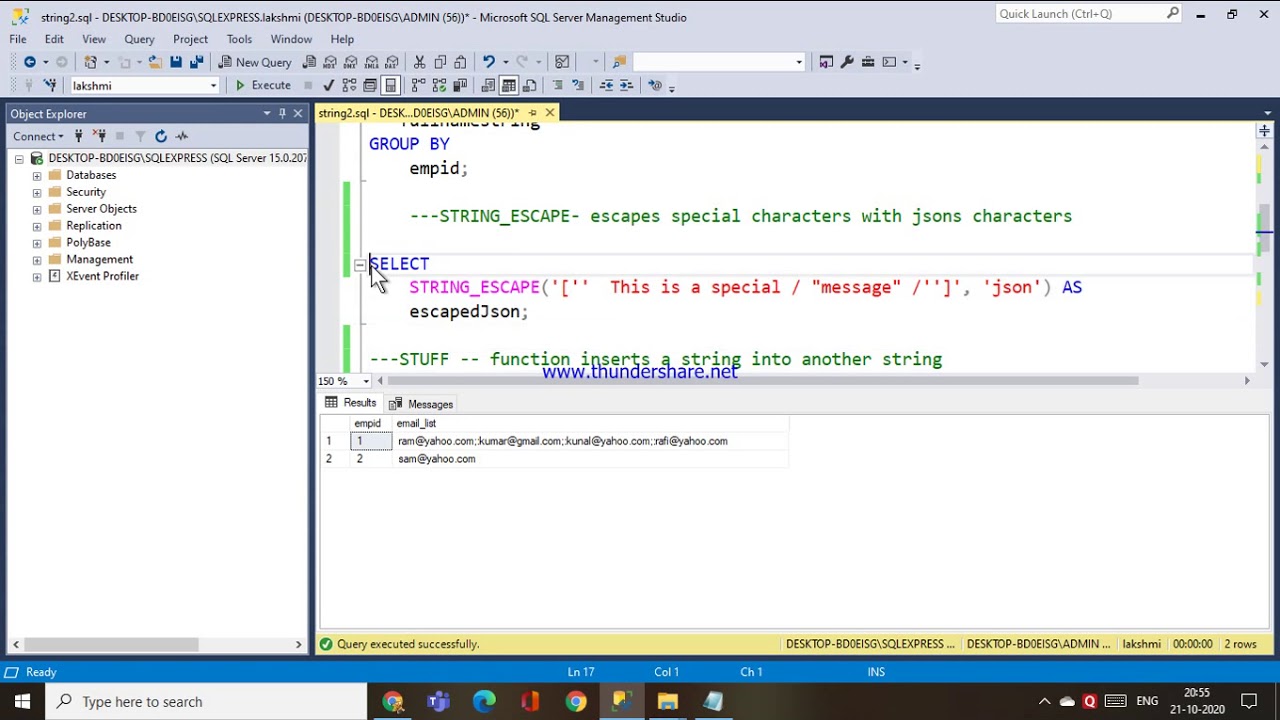 67.STRING_AGG,STRING_ESCAPE,STUFF,SUBSTRING FUNCTIONS IN SQL - HINDI - YouTube