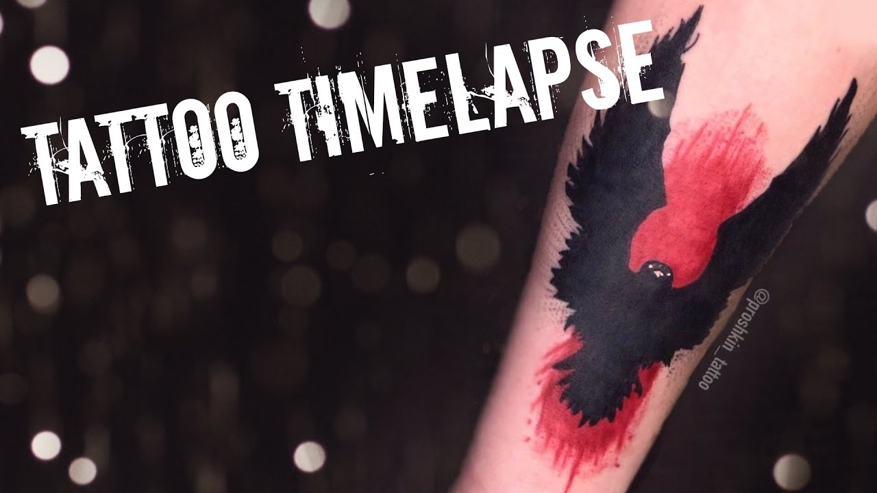 Tattoo timelapse raven trash polka - YouTube