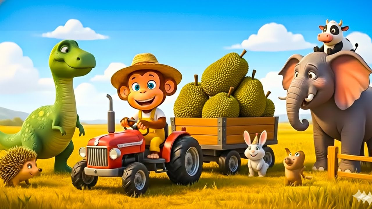 A beautiful day for the monkey on the farm, picking jackfruit and ...