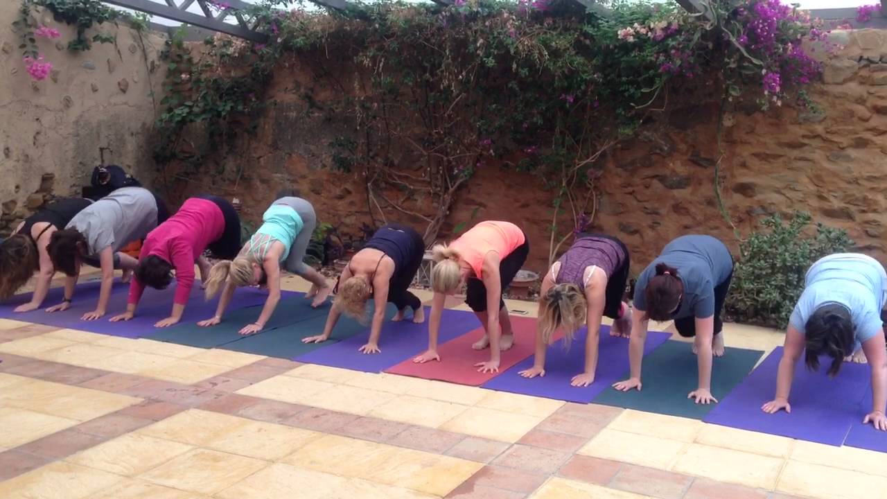 Yoga Retreat Cha cha slide plank challenge Spain - YouTube