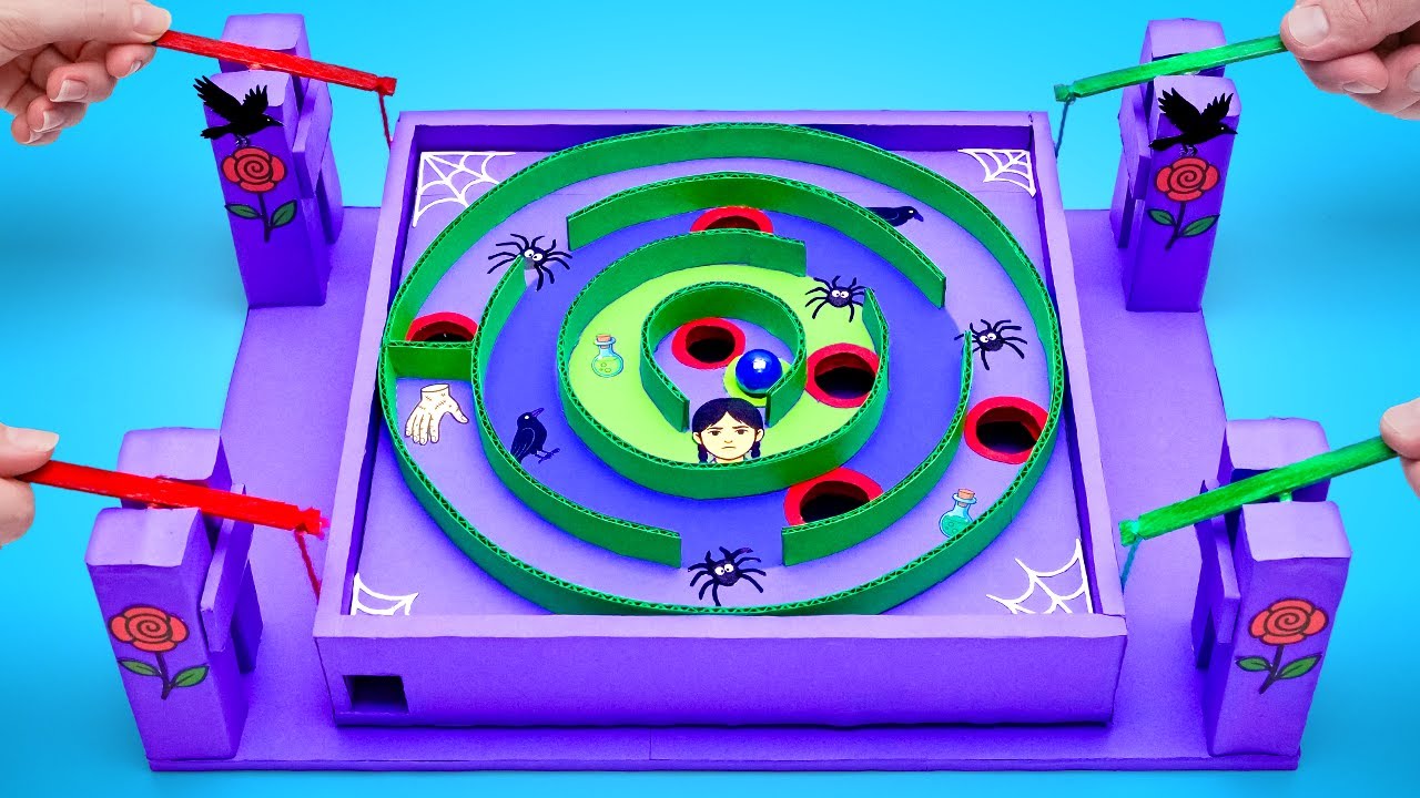 DIY Cardboard Marble Maze Co-Op Game 🖤 Wednesday Addams Edition - YouTube