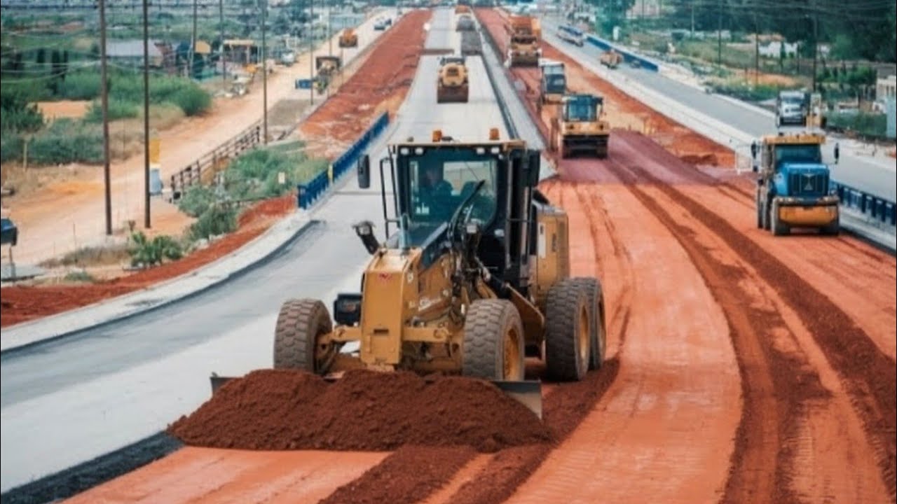 Massive Road Construction Project | Best Motor Grader for Leveling and ...