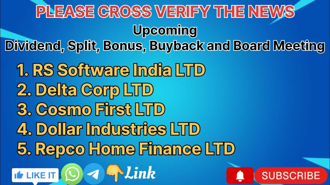 RS Software India | Delta Corp | Cosmo First | Dollar Industries ...