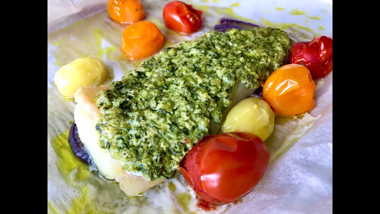 Baked cod with pesto crust - YouTube