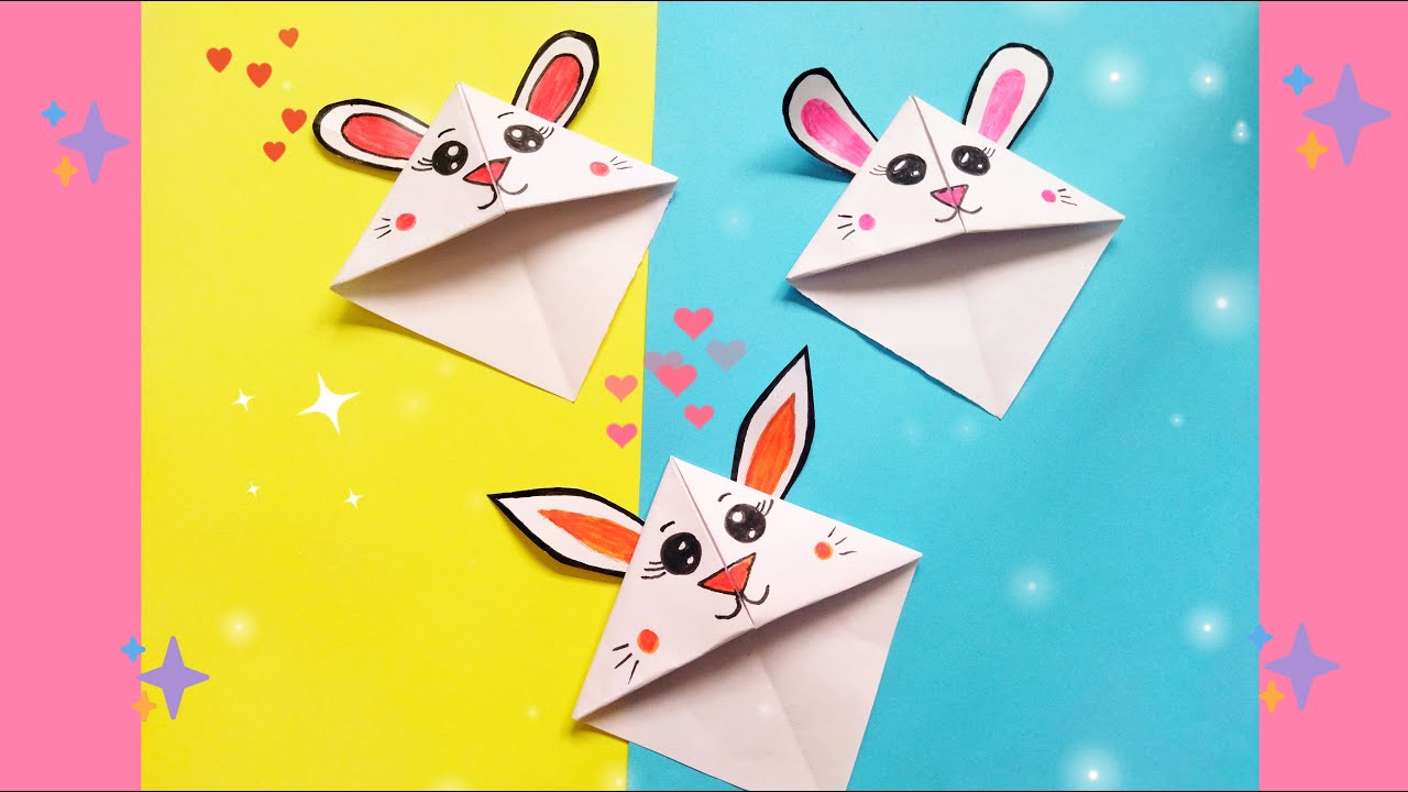 Origami bookmark|How to make a bunny corner bookmark|paper craft🔖 - YouTube