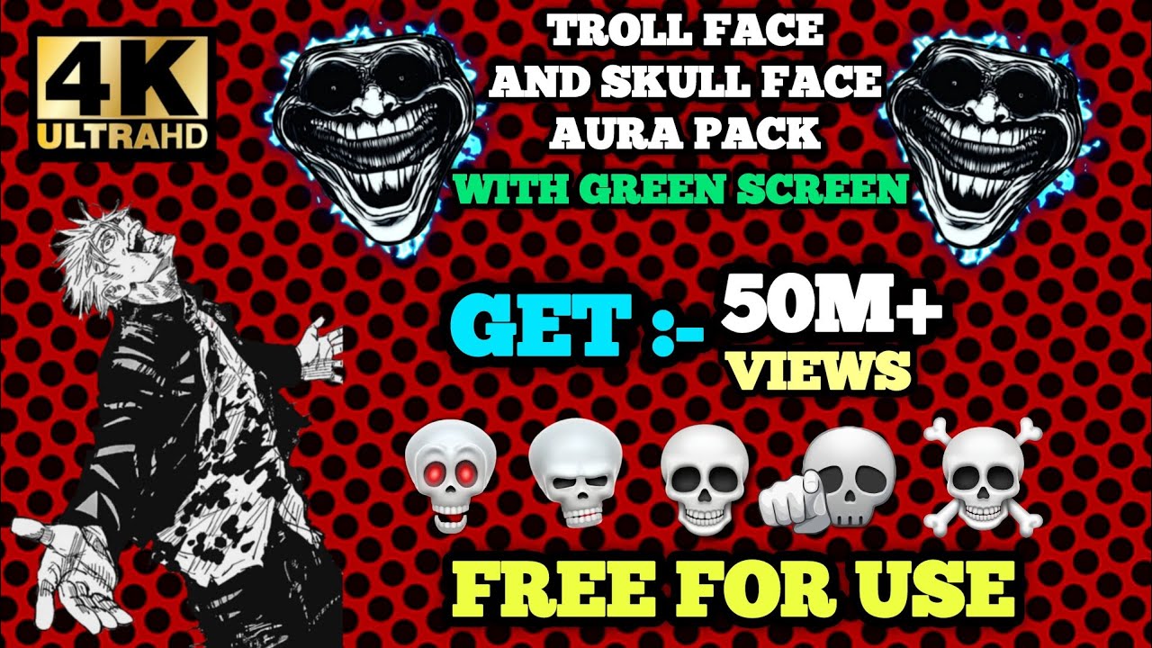 TROLL FACE ADVANCE EDITING PACK WITH GREEN SCREEN || TROLL FACE AND SKULL FACE AURA IN GREEN ...