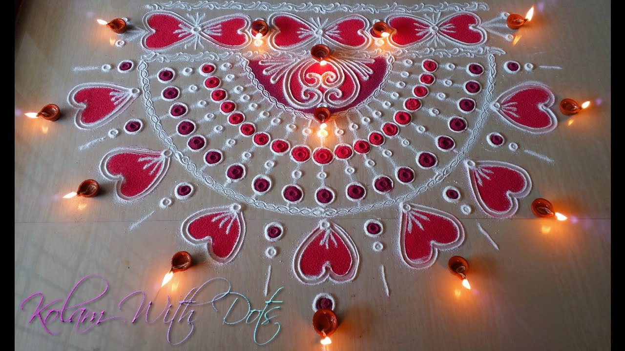 Beautiful Rangoli Designs With Colours - Heart Rangoli Design Making ...
