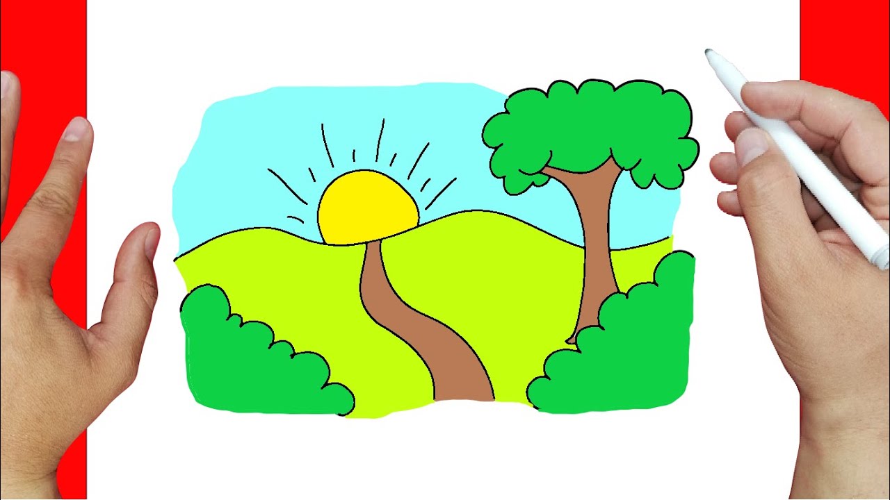 como dibujar un paisaje paso a paso | Dibujos fáciles - YouTube