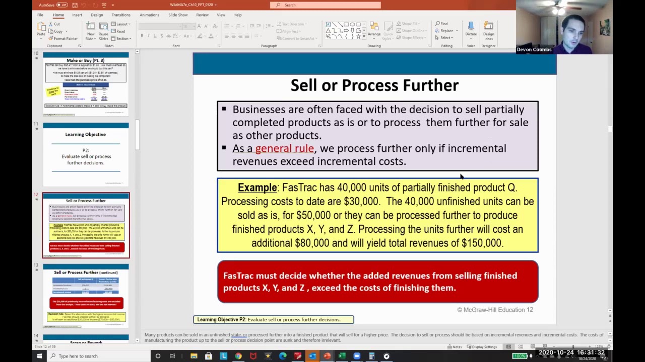 Sell Vs. Process Further Managerial Accounting - Ch. 10 Video 3 - YouTube