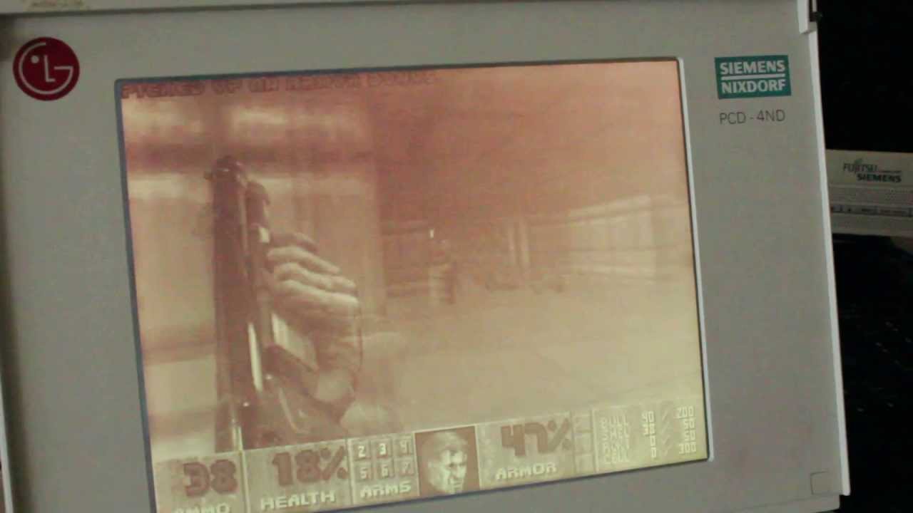 Doom on monochrome passive matrix display - YouTube